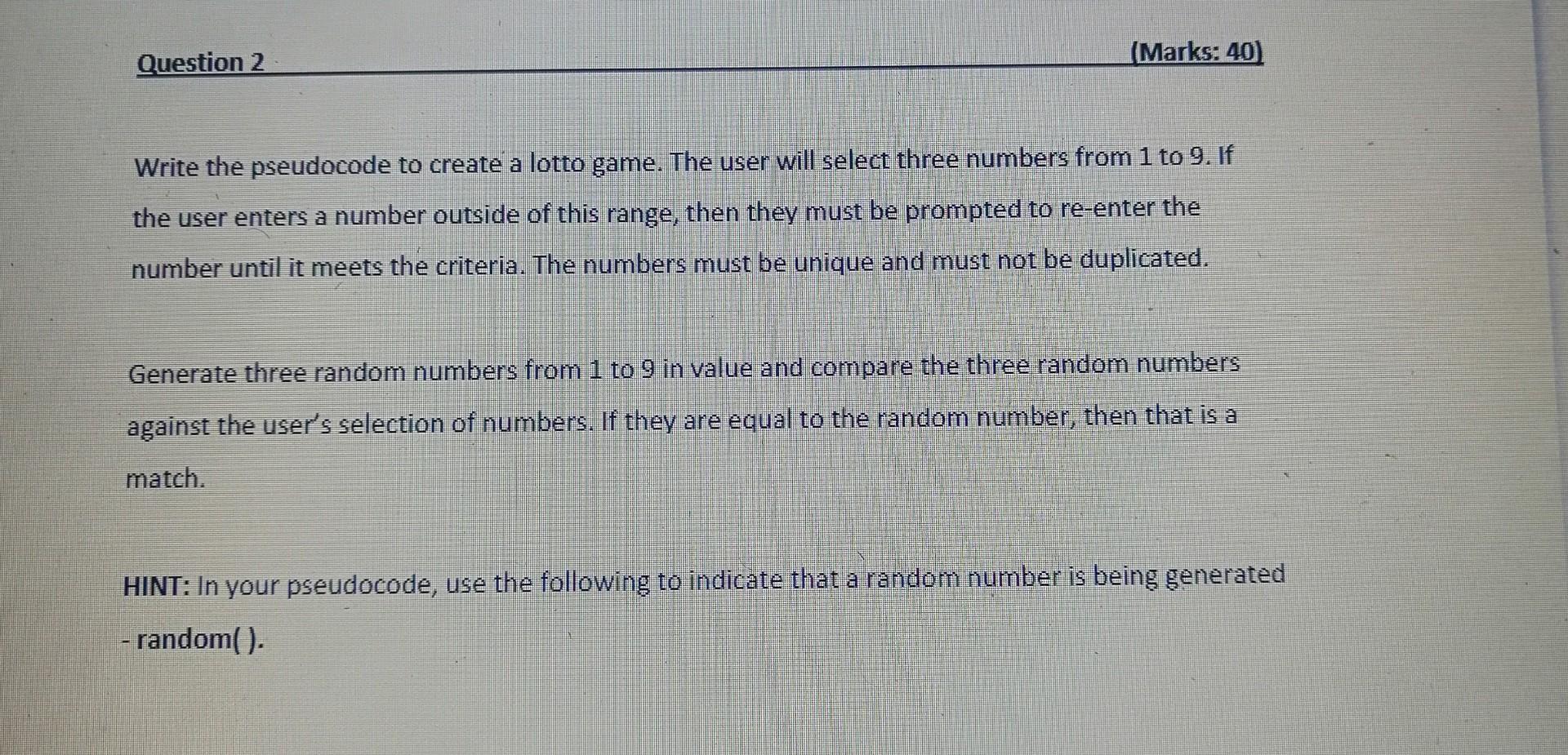 Solved Question 2 (Marks: 40) Write the pseudocode to create | Chegg.com