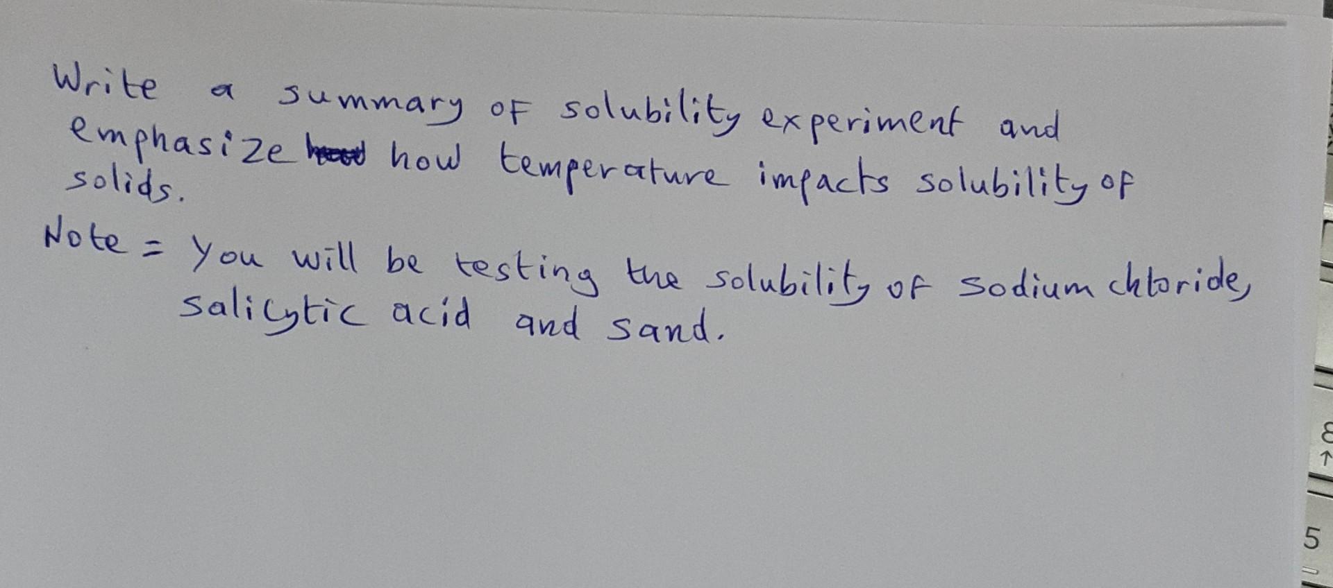 Solved Write summary of solubility experiment and emphasize | Chegg.com