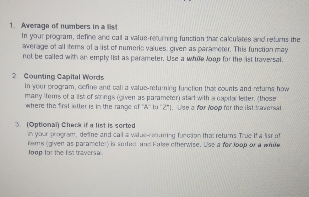 Solved 1. Average of numbers in a list In your program, | Chegg.com