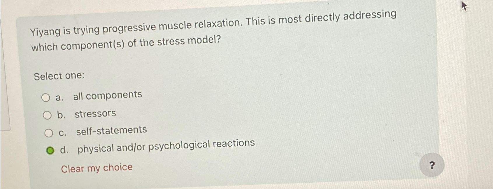 Solved Yiyang is trying progressive muscle relaxation. This | Chegg.com