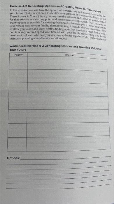 Solved Exercise 4-2 Generating Options and Creating Value | Chegg.com