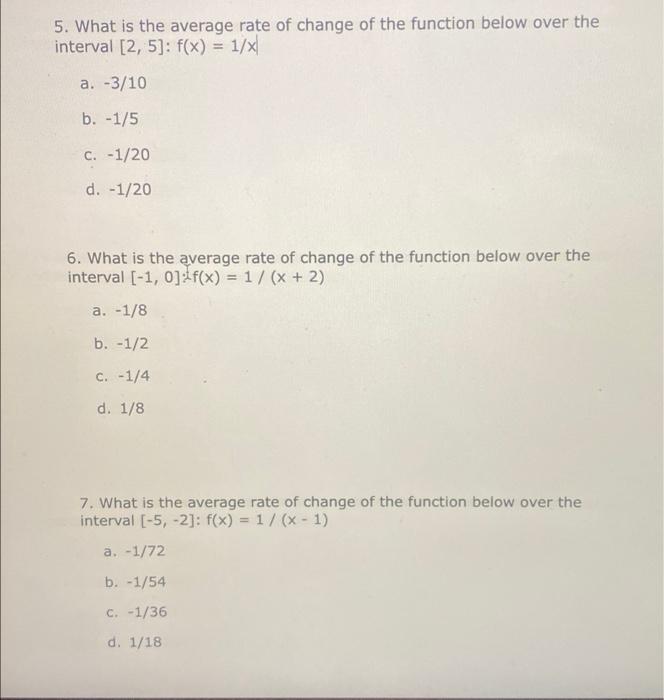 Solved 5. What is the average rate of change of the function | Chegg.com
