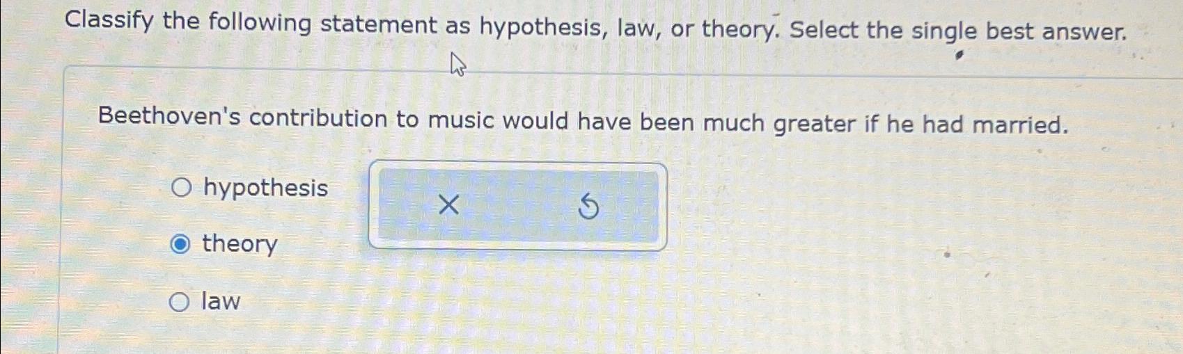 Solved Classify the following statement as hypothesis, law, | Chegg.com