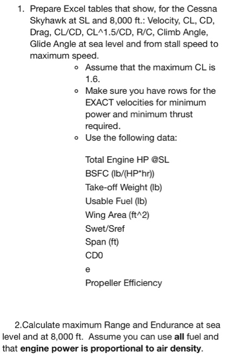 Solved 1. Prepare Excel tables that show, for the Cessna | Chegg.com