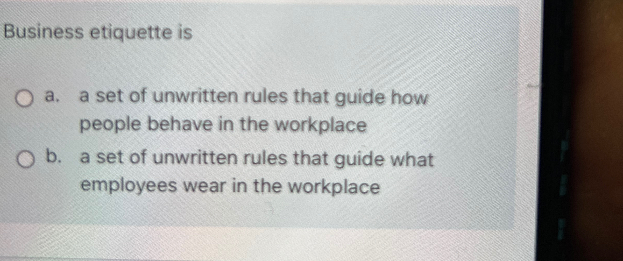 Solved Business etiquette isa. ﻿a set of unwritten rules | Chegg.com
