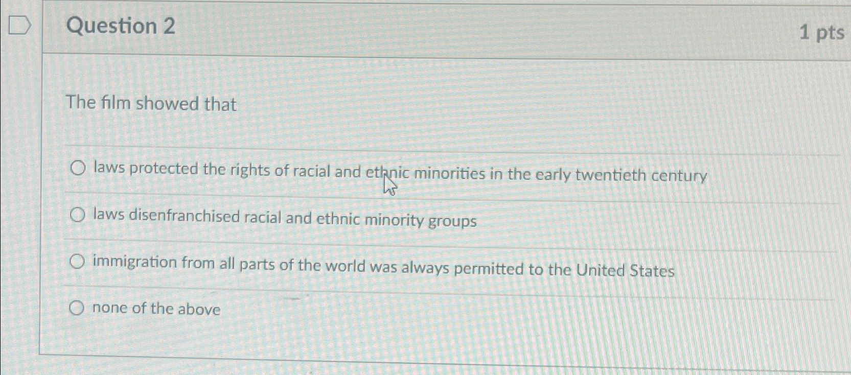 Solved Question 21 ﻿ptsThe film showed thatlaws protected | Chegg.com