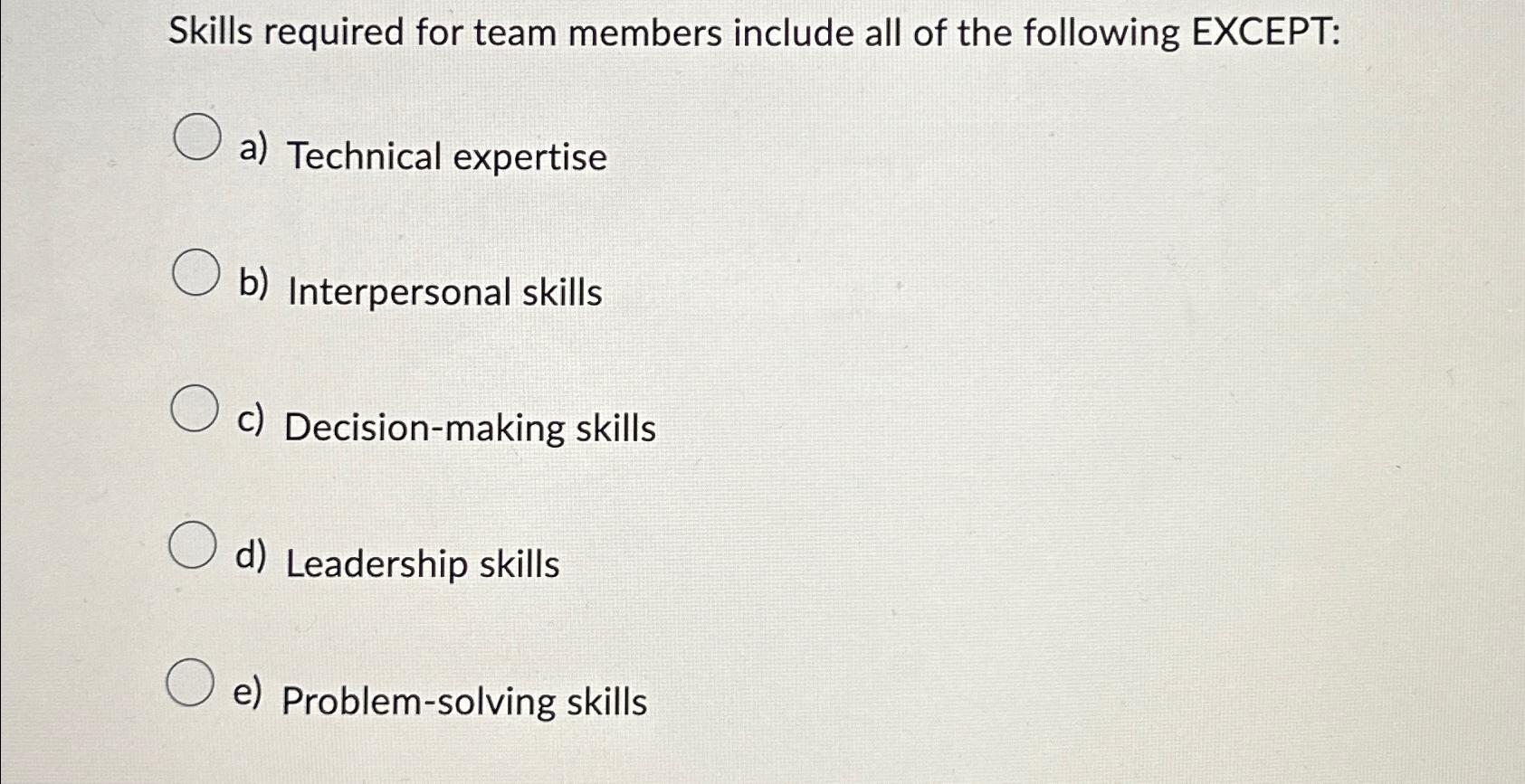 Solved Skills required for team members include all of the | Chegg.com