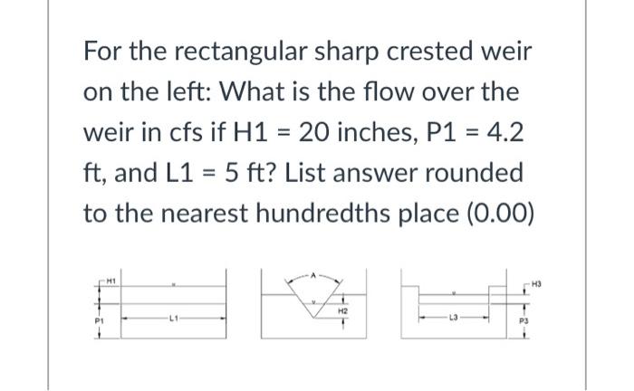 Solved For the rectangular sharp crested weir on the left: | Chegg.com
