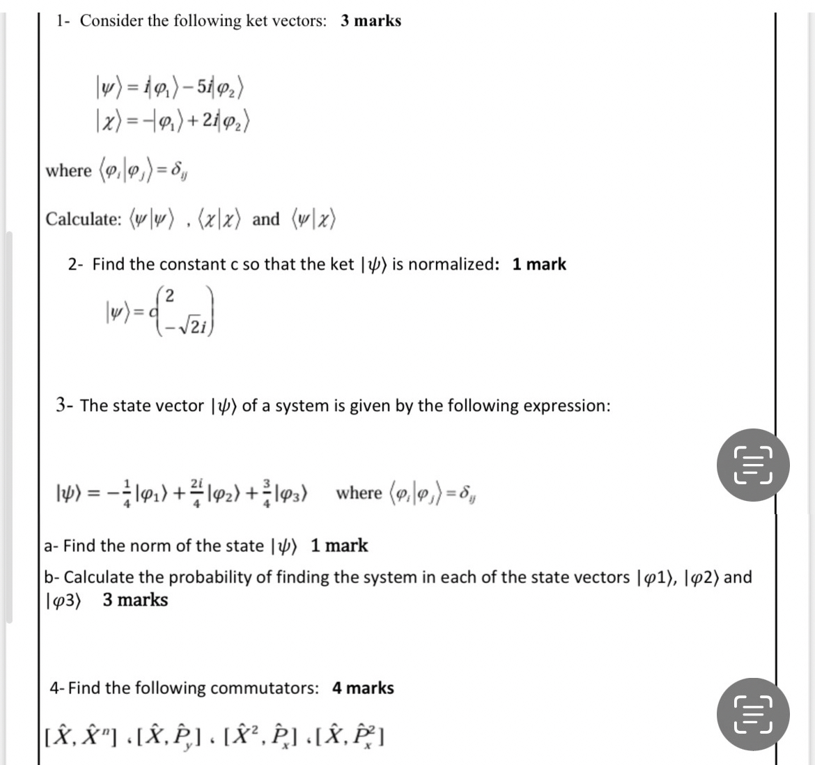 Solved 1- ﻿Consider the following ket vectors: 3 | Chegg.com
