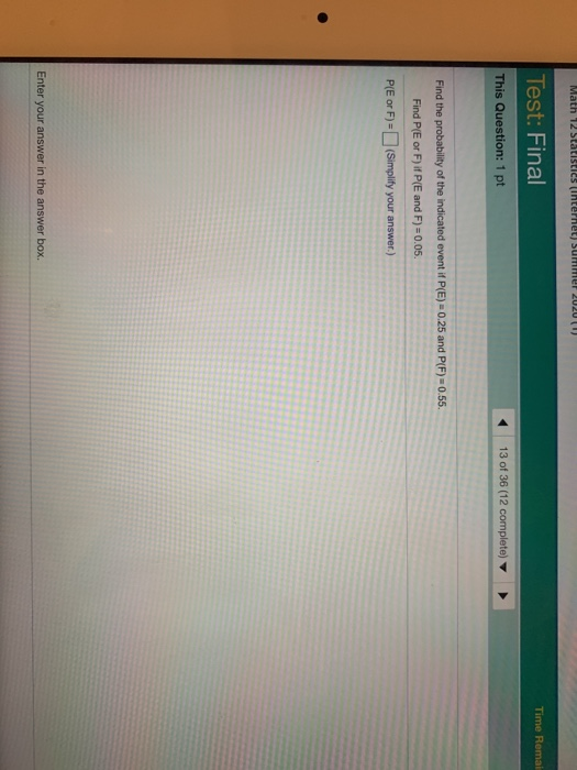 Solved Math 12 Statistics Internet) Summer 2020 (1) Test: | Chegg.com