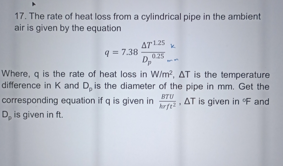 Solved The rate of heat loss from a cylindrical pipe in the | Chegg.com