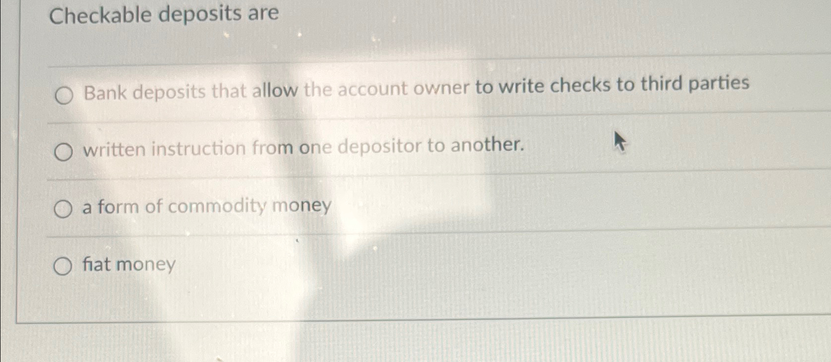 Solved Checkable deposits areq,Bank deposits that allow the | Chegg.com