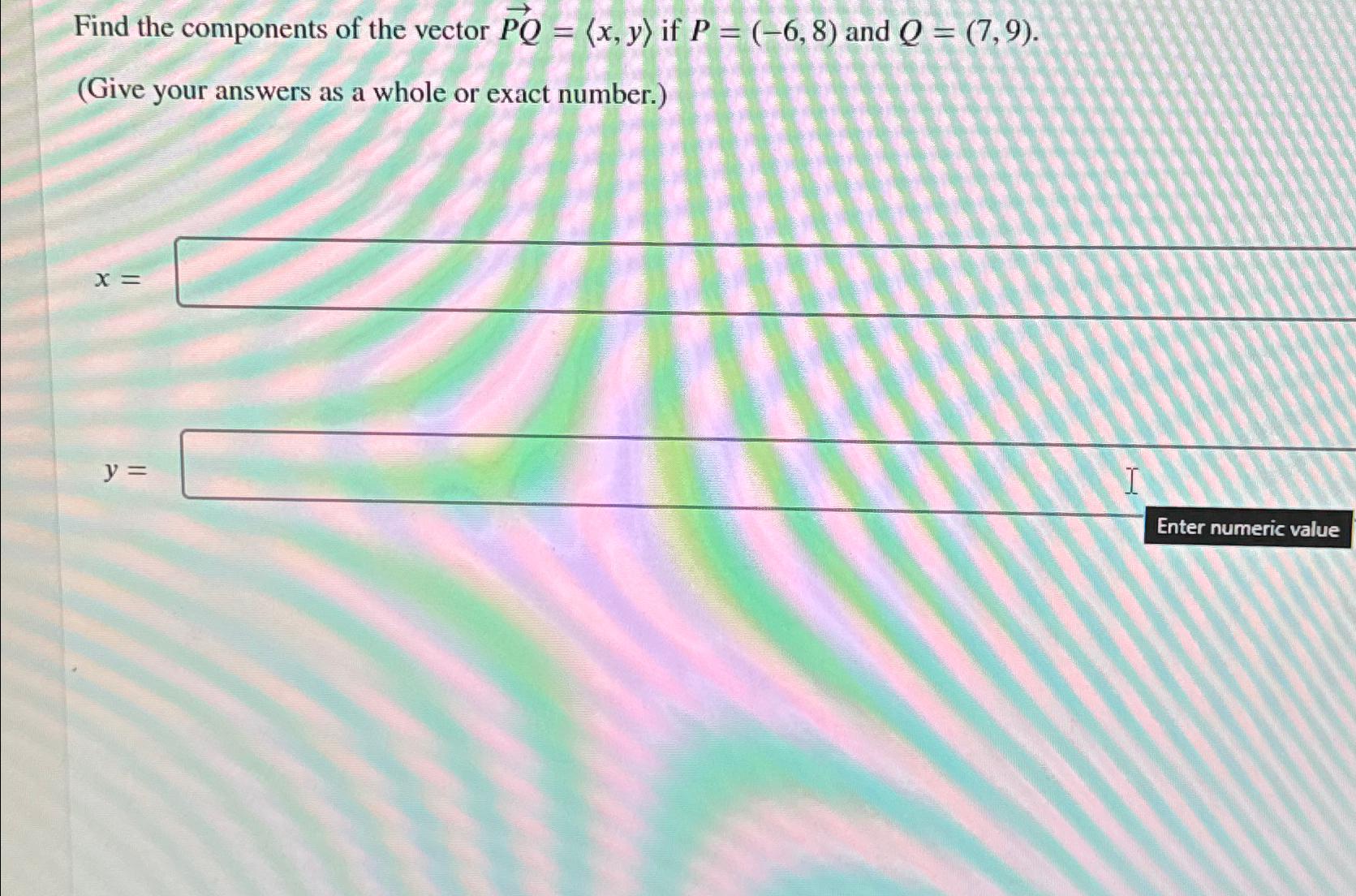 Solved Find the components of the vector vec(PQ)=(:x,y:) ﻿if | Chegg.com