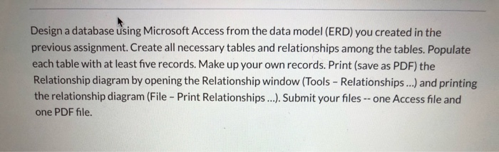 Design a database using Microsoft Access from the | Chegg.com