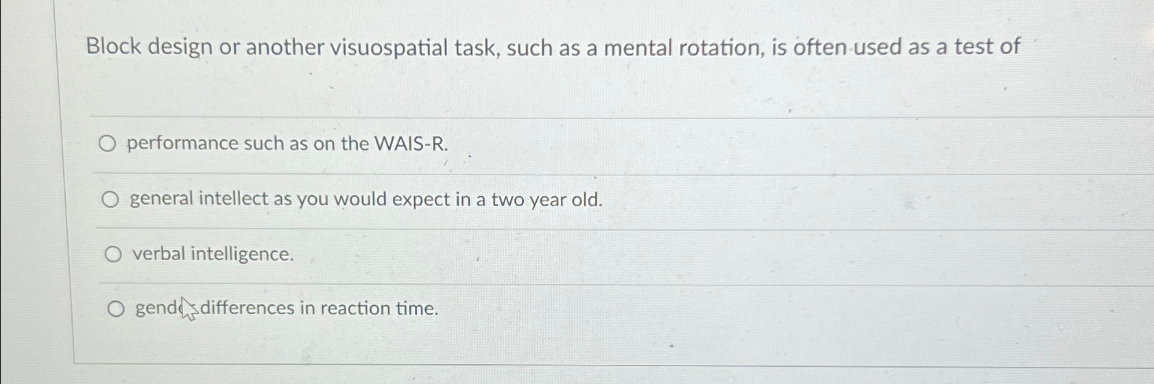 Solved Block design or another visuospatial task, such as a | Chegg.com