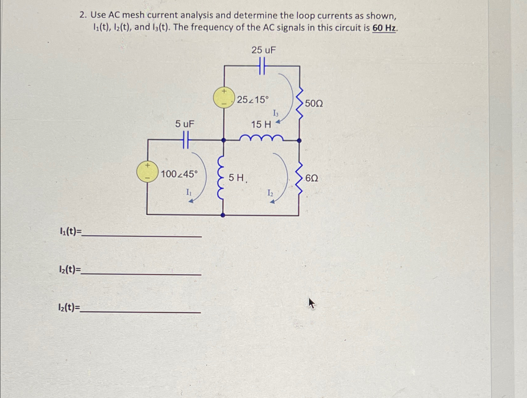 Use AC ﻿mesh current analysis and determine the loop | Chegg.com