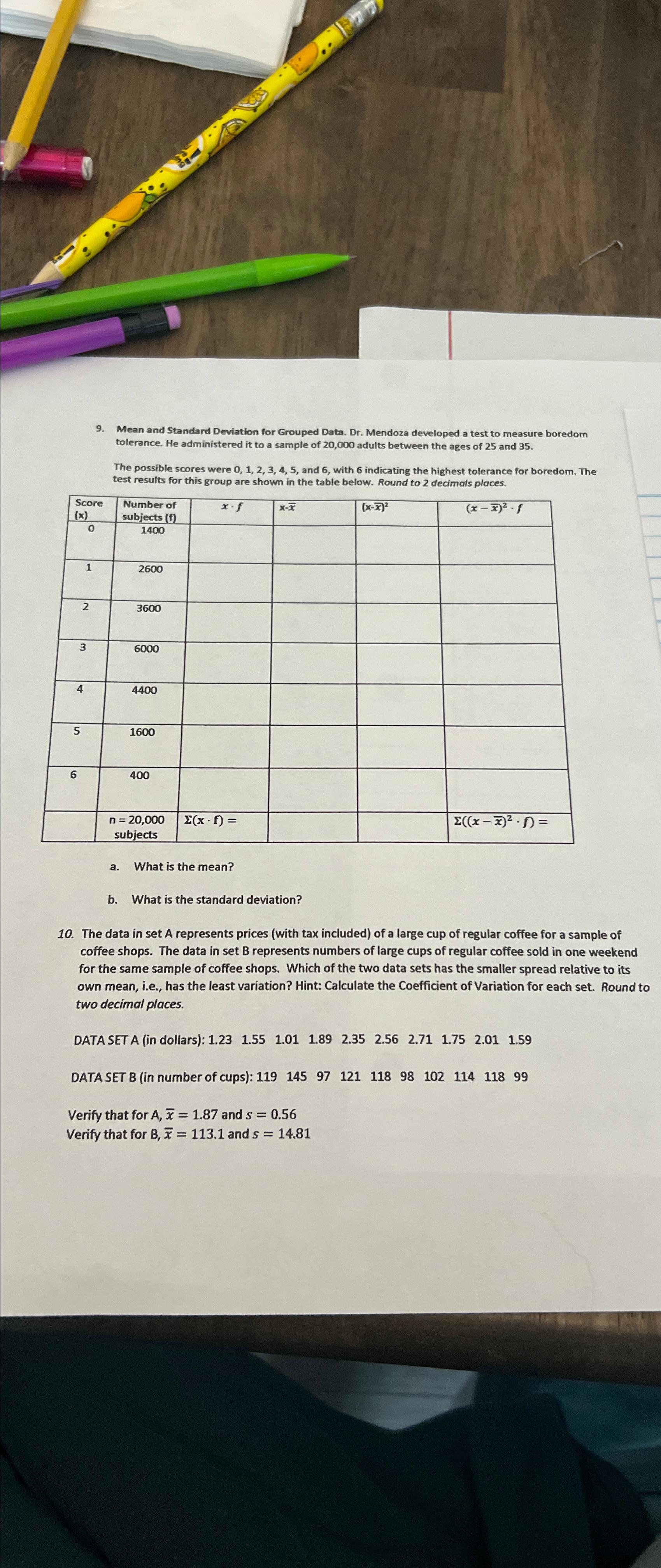 Solved Mean and Standard Deviation for Grouped Data. Dr. | Chegg.com
