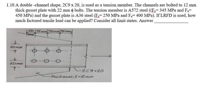 Solved 1.10 A double -channel shape, 2C9 x 20, is used as a | Chegg.com