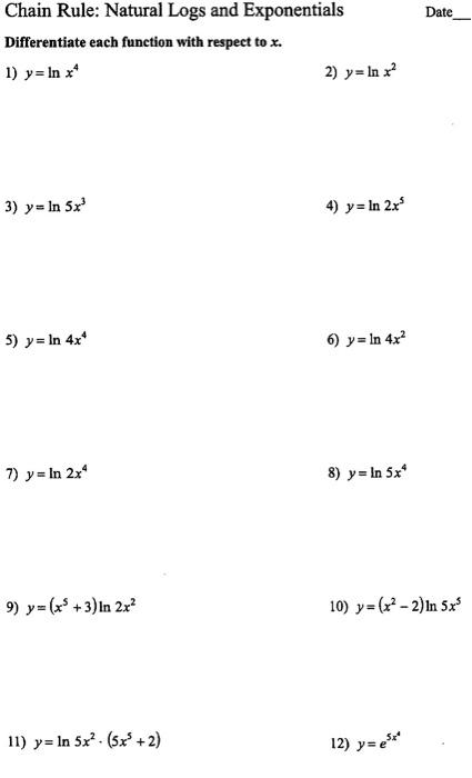 Solved Chain Rule: Natural Logs and Exponentials Date | Chegg.com