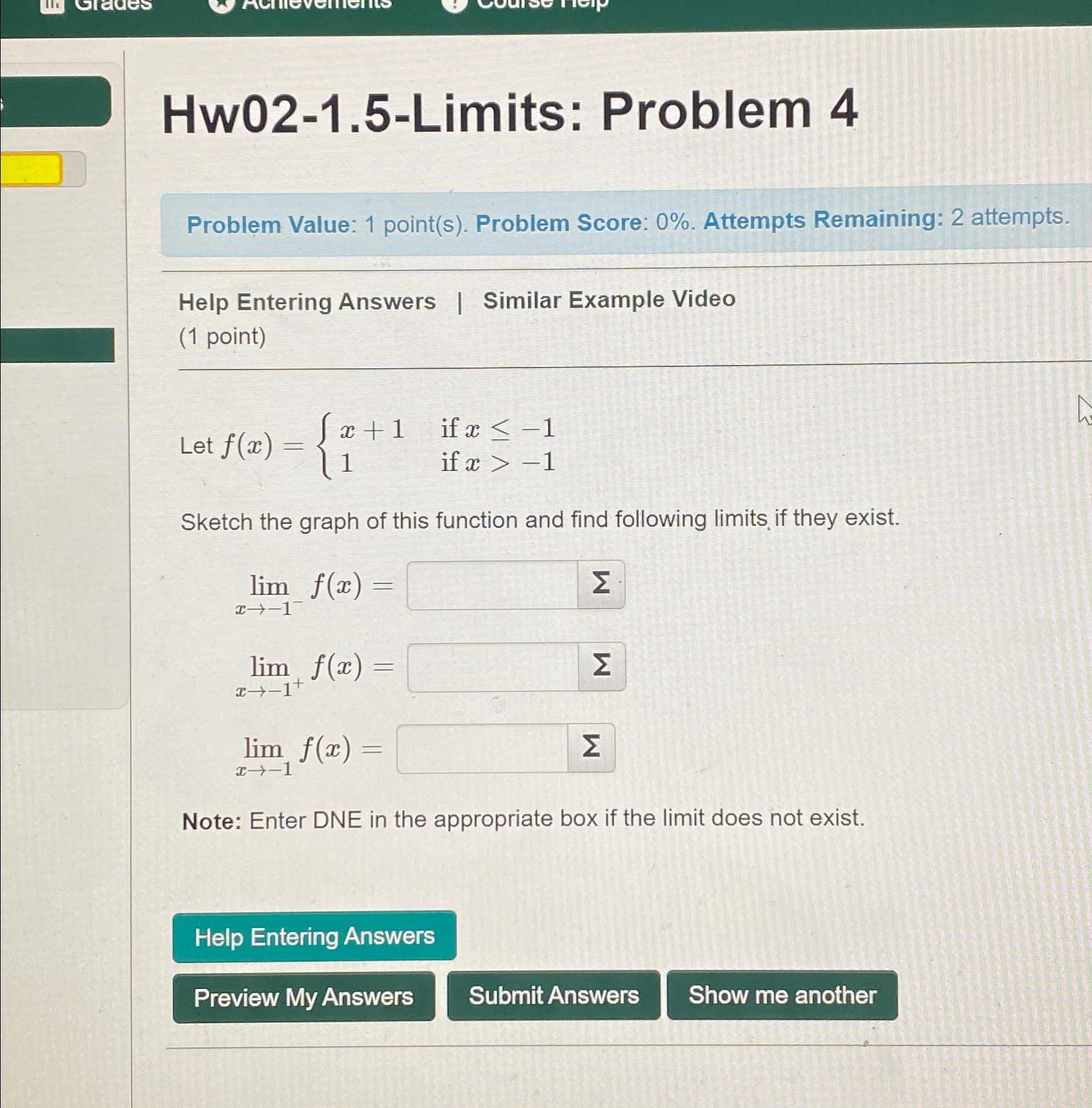 Solved Hw02-1.5-Limits: Problem 4Problem Value: 1 ﻿point(s). | Chegg.com