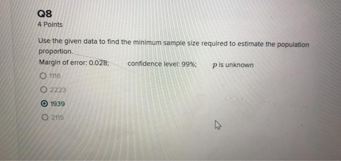 Solved Q8 4 Points Use the given data to find the minimum | Chegg.com