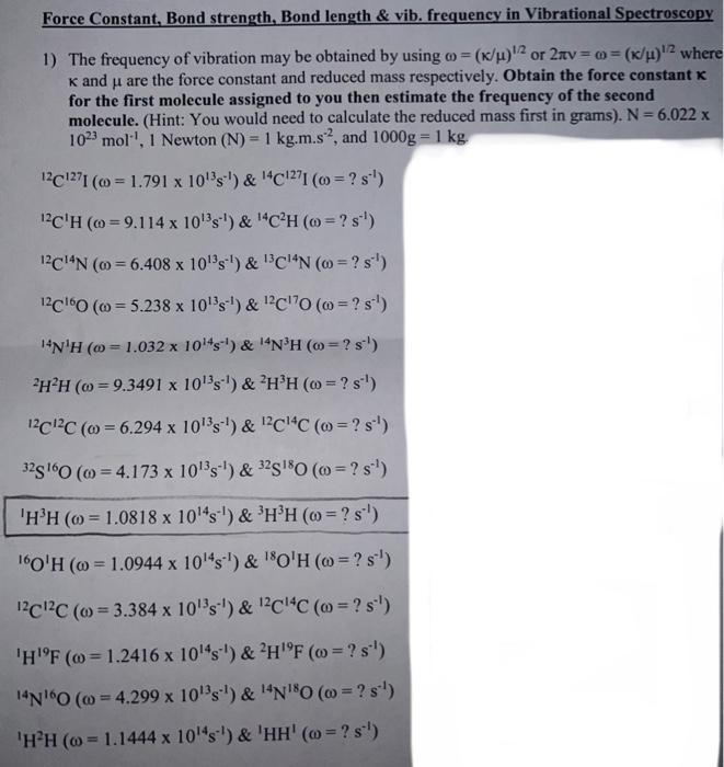 Solved Force Constant, Bond strength, Bond length \& vib. | Chegg.com