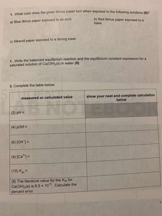 Solved 1. What color does the given litmus paper turn when | Chegg.com