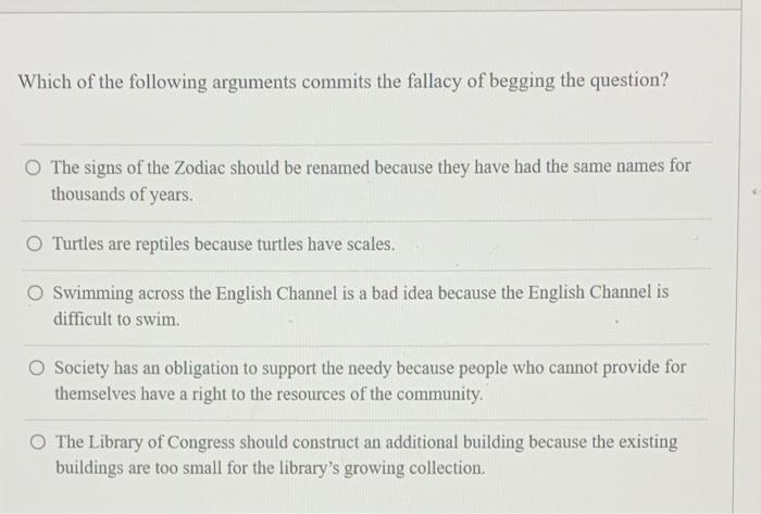 Solved Which of the following arguments commits the fallacy | Chegg.com