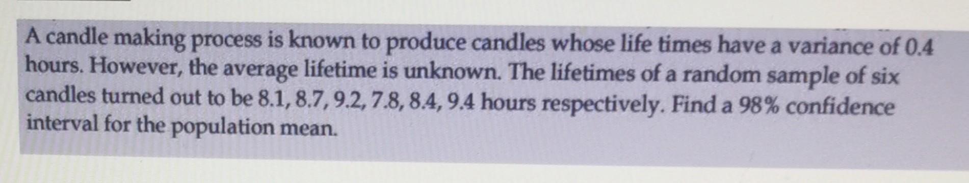 Solved A candle making process is known to produce candles | Chegg.com