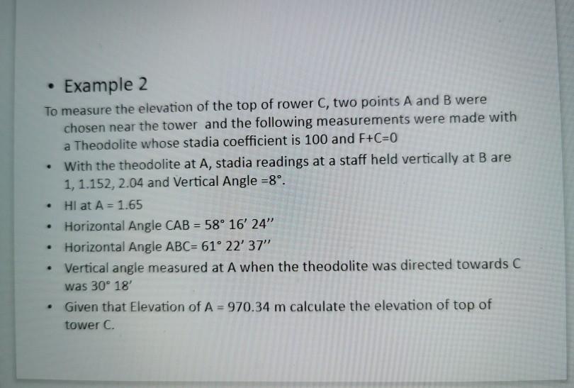 Solved Example 2 To measure the elevation of the top of | Chegg.com