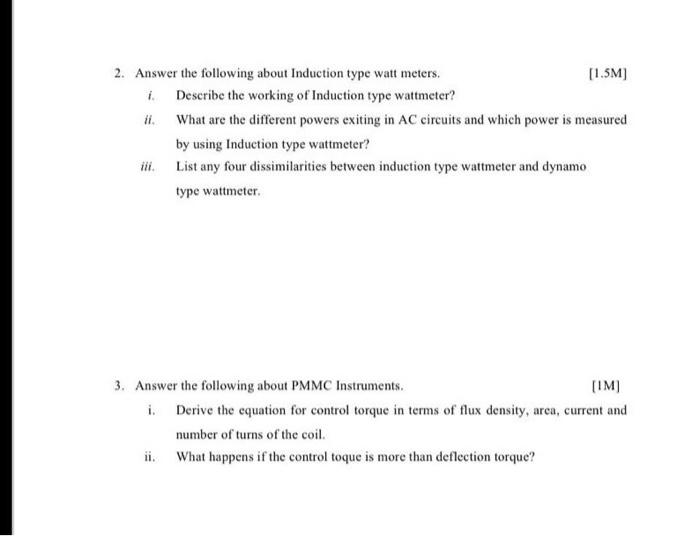 Solved 2. Answer the following about Induction type watt | Chegg.com