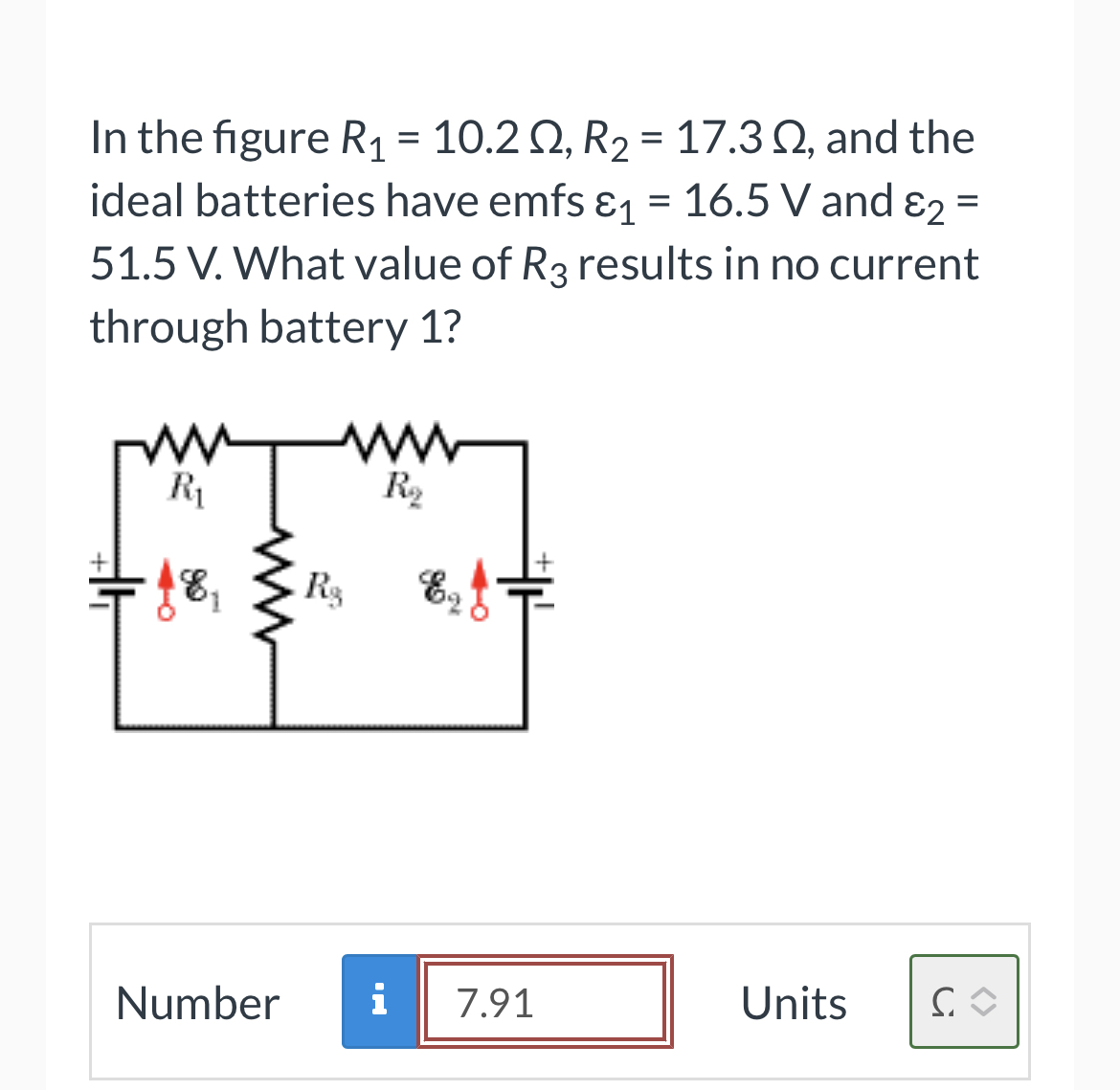 Solved In the figure R1=10.2Ω,R2=17.3Ω, ﻿and theideal | Chegg.com