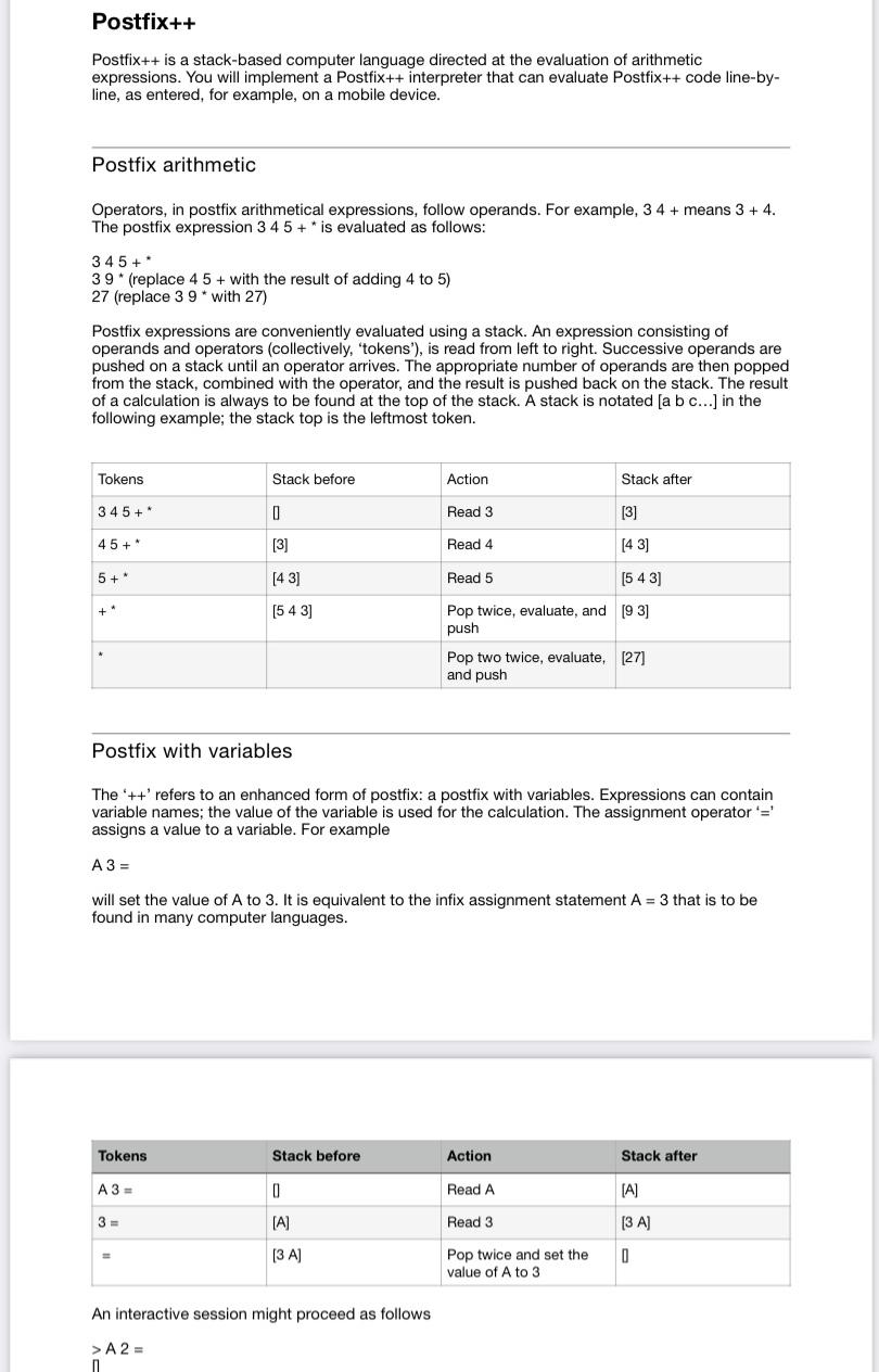 Postfix++Postfix++ ﻿is a stack-based computer | Chegg.com