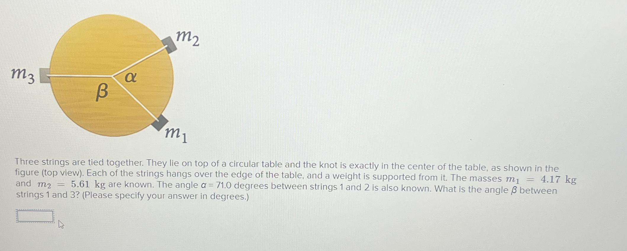 Solved Three strings are tied together. They lie on top of a | Chegg.com