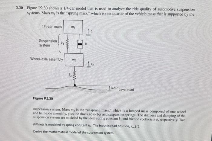 Solved 30 Figure P2.30 shows a 1/4-car model that is used to | Chegg.com