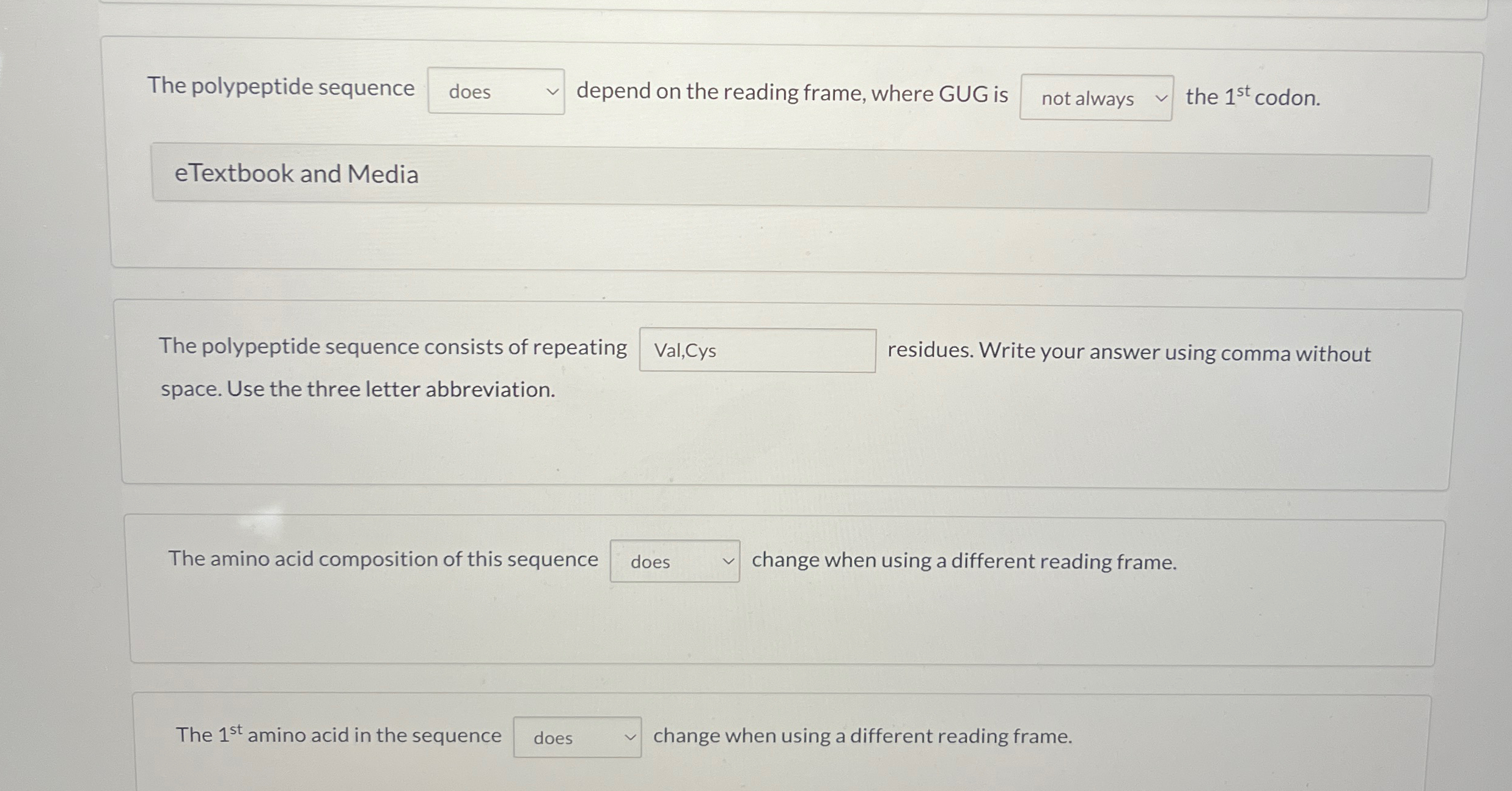 Solved The polypeptide sequence ﻿depend on the reading | Chegg.com
