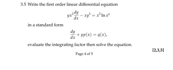 Solved 3.5 Write the first order linear differential | Chegg.com