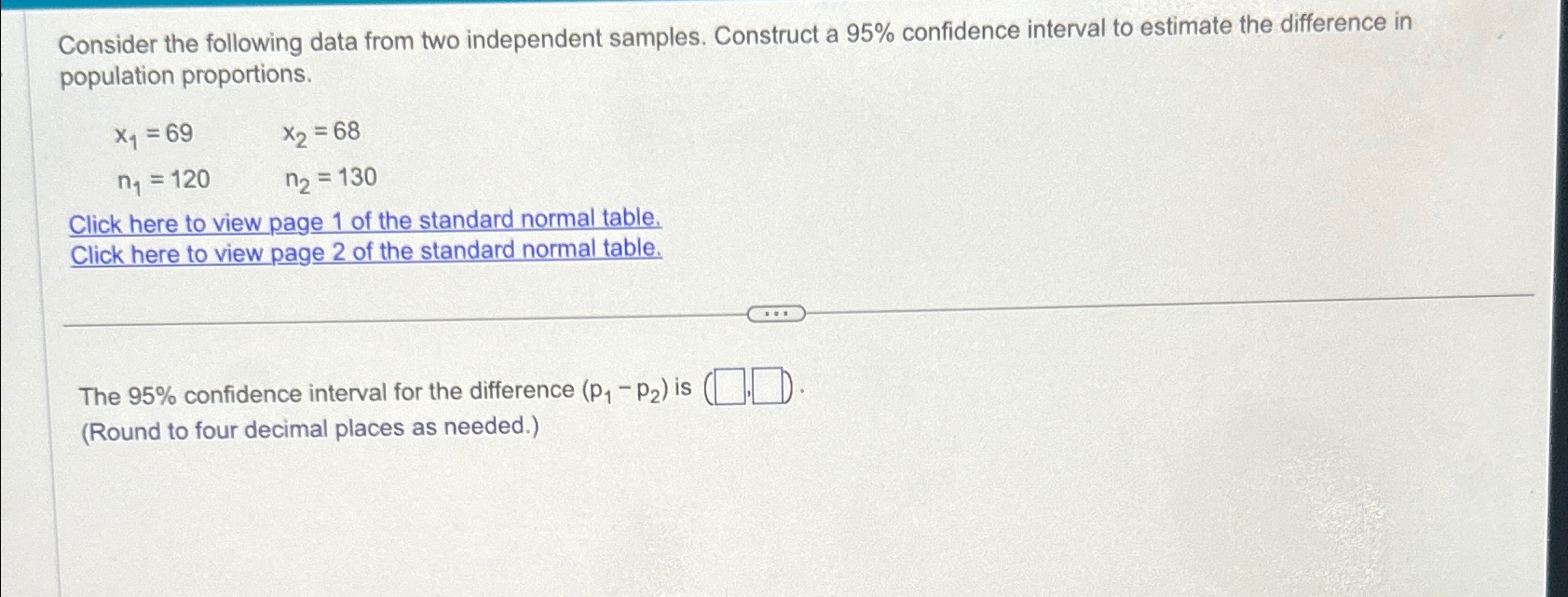 Solved Consider the following data from two independent | Chegg.com