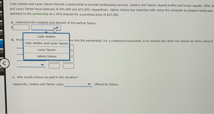 Solved Cody Jenkins and Lacey Tanner formed a partnership to | Chegg.com