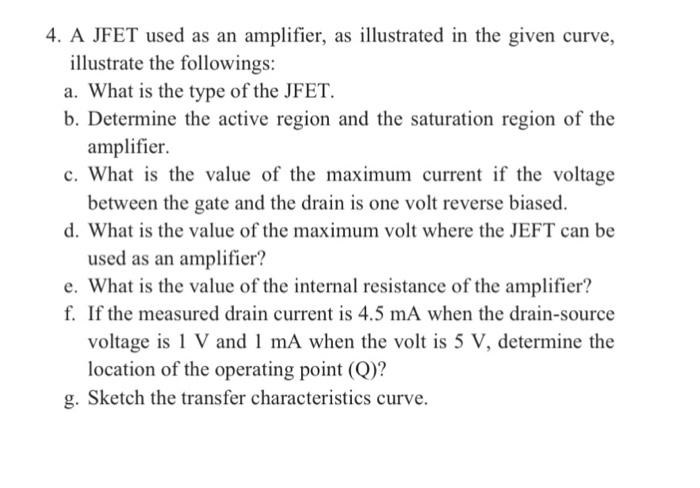 Solved 4. A JFET used as an amplifier, as illustrated in the | Chegg.com