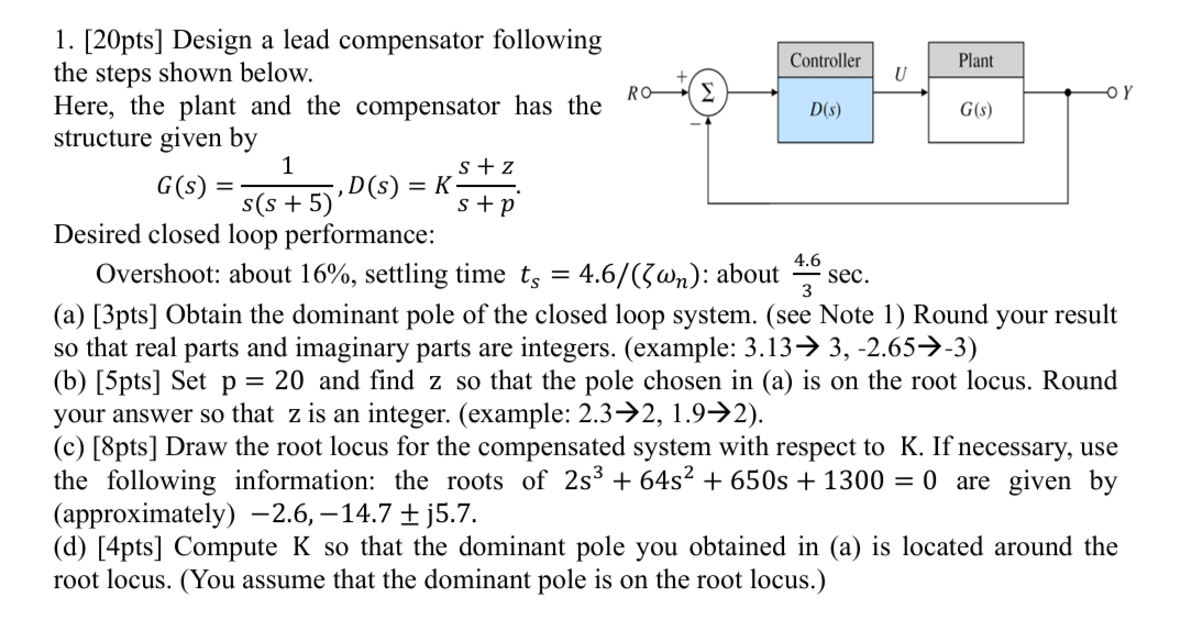 Solved Design a lead compensator followingthe steps shown | Chegg.com