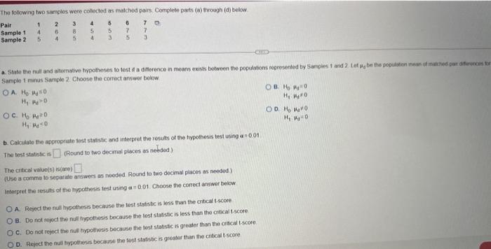Solved Sample 1 minss Sample 2 . Choose the contect answor | Chegg.com