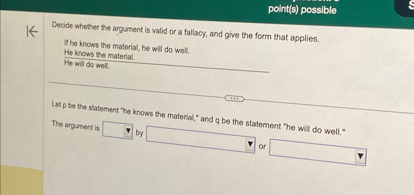 Solved point(s) ﻿possibleDecide whether the argument is | Chegg.com