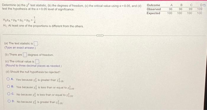 Solved Determine (a) the x2 test statistic, (b) the degrees | Chegg.com