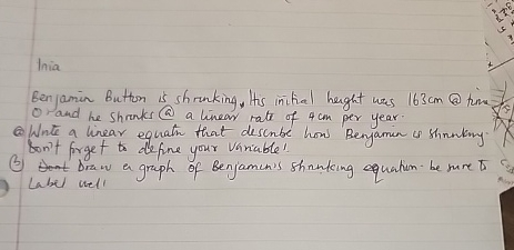 Solved IniaBenjomin Button is shrinking, Itis initial herght | Chegg.com