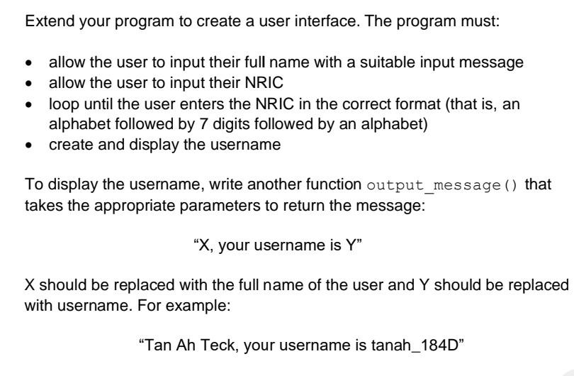 Solved Extend your program to create a user interface. The | Chegg.com