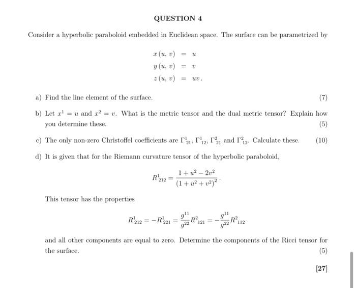 Solved Consider a hyperbolic paraboloid embedded in | Chegg.com