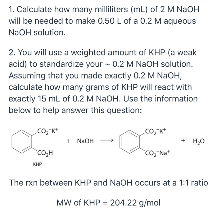 Solved 1. Calculate how many milliliters (mL) of 2 M NaOH | Chegg.com
