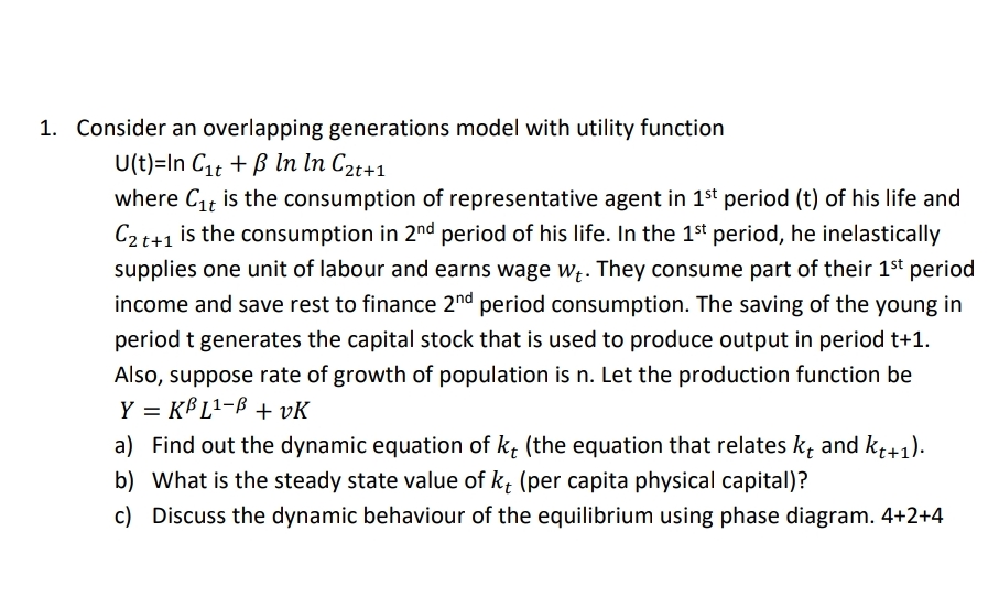 Solved Consider an overlapping generations model with | Chegg.com
