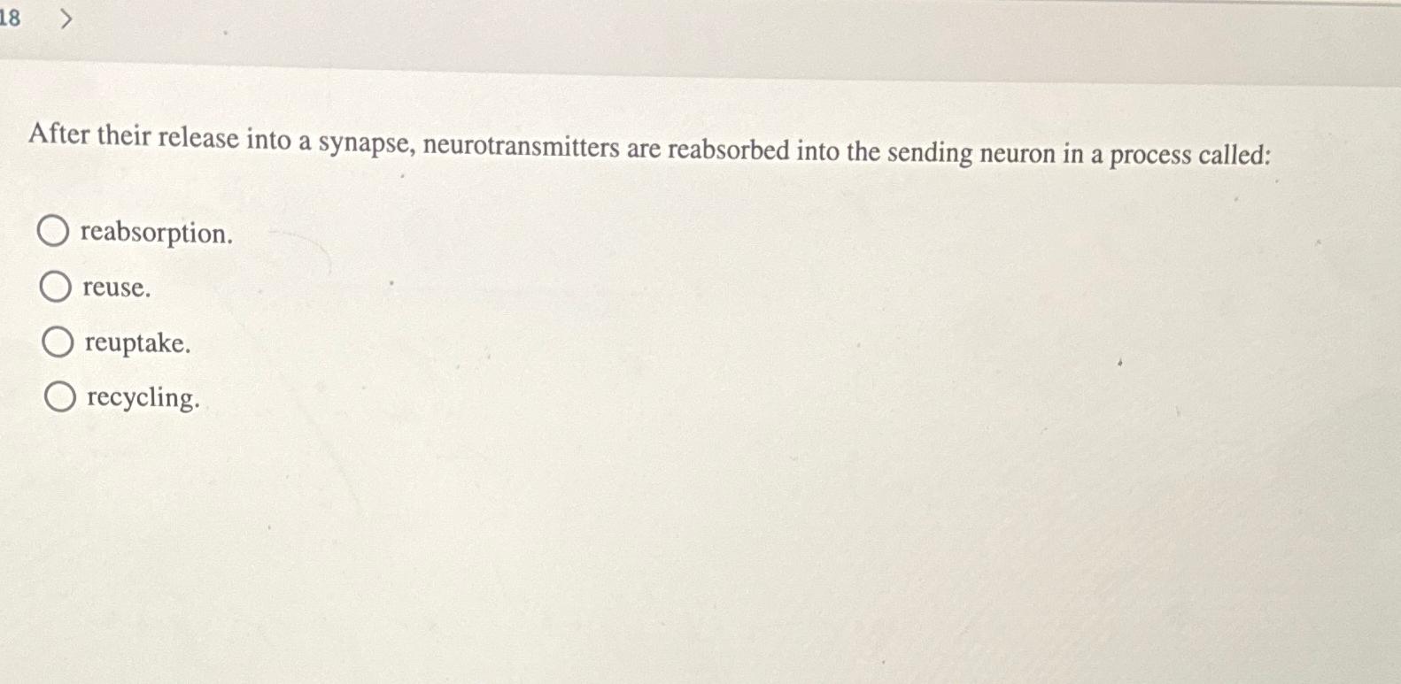 Solved 18After their release into a synapse, | Chegg.com